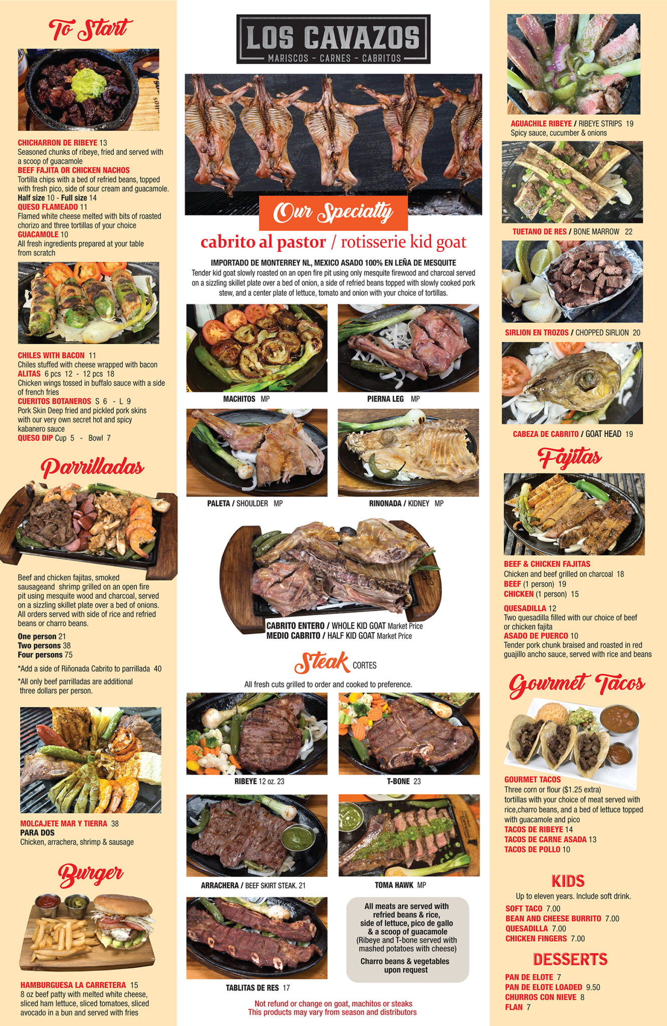 Menu - Cabritos Los Cavazos